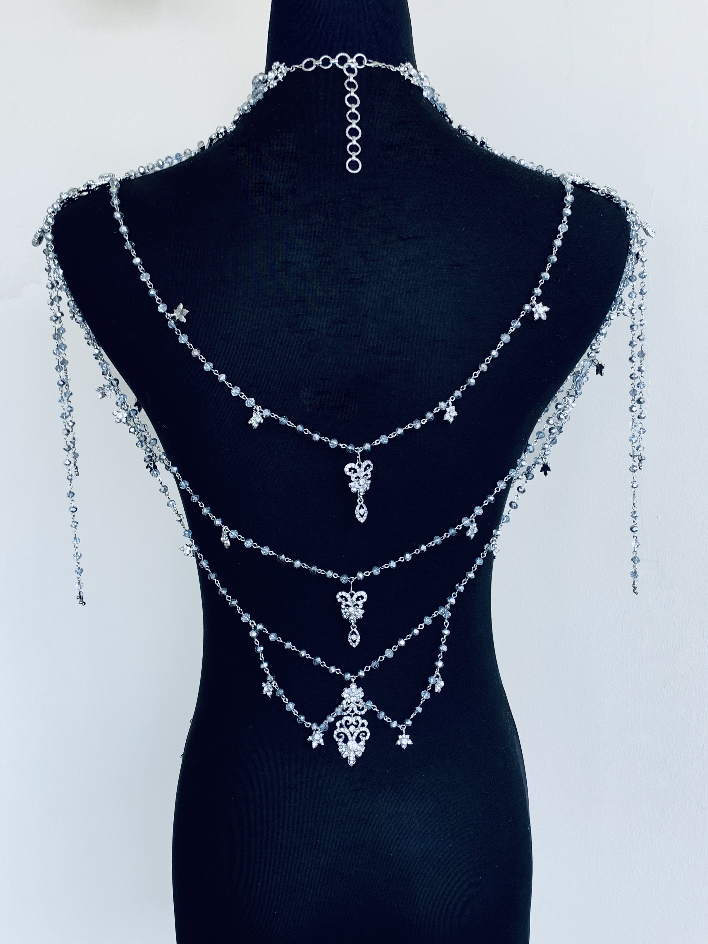 Silver Backdrop Necklacebridal Back Jewellerywedding | Etsy