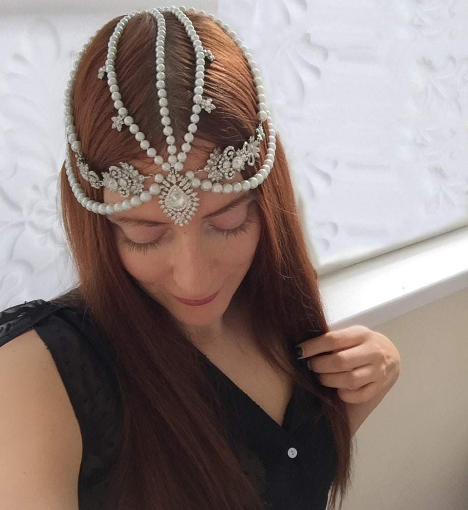 Pearl Bridal Forehead⤙tikka Pearl⤙chain Headpiece⤙bridal Pearl ...