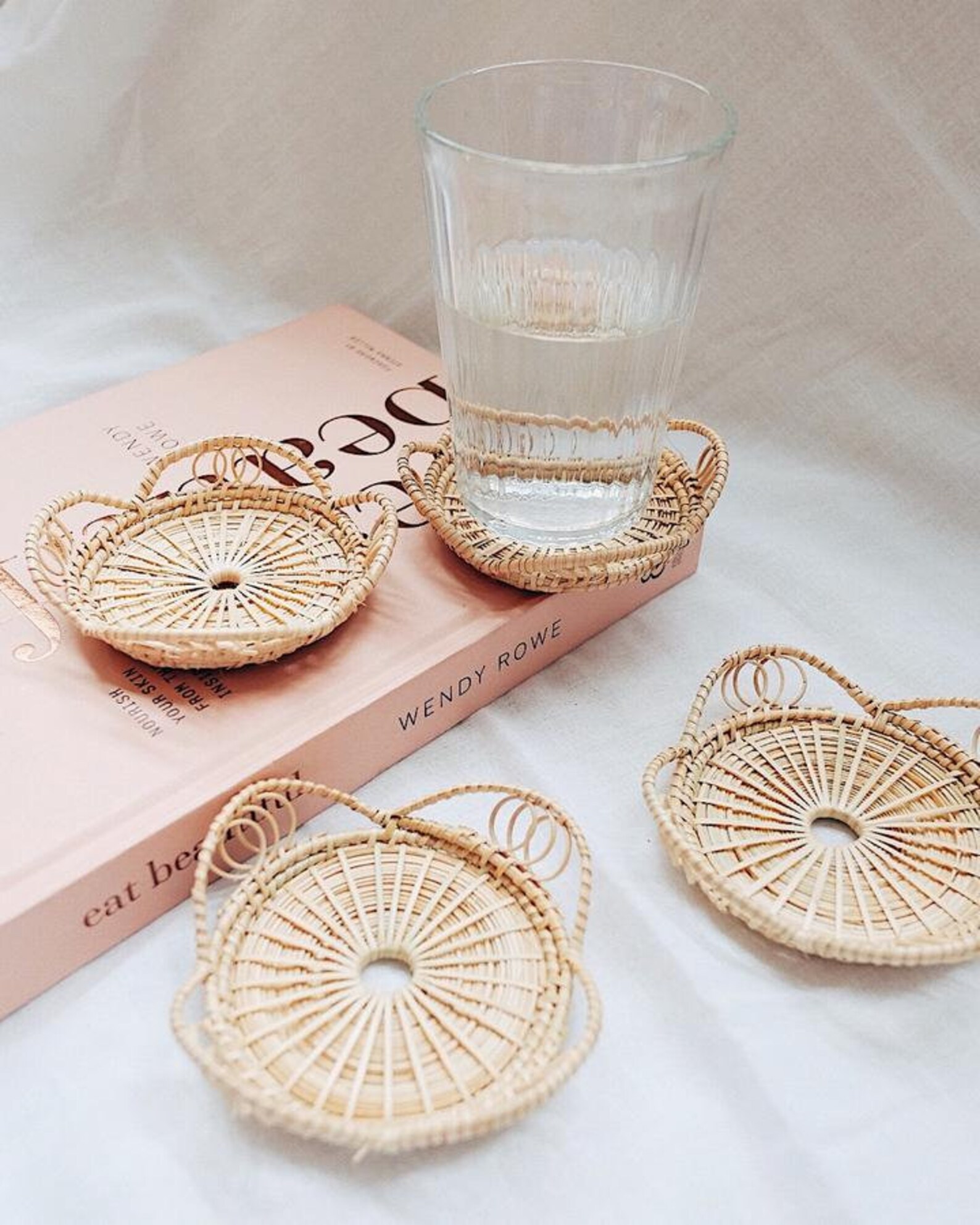 Daisy Rattan Woven Coasters Set of 4 - Etsy