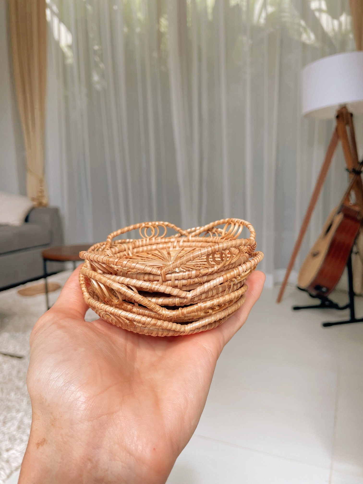 Daisy Rattan Woven Coasters Set of 4 - Etsy