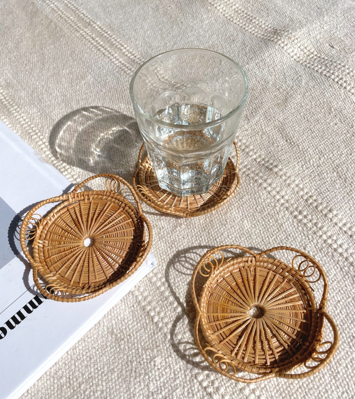 Daisy Rattan Woven Coasters Set of 4 - Etsy