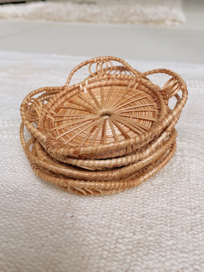 Daisy Rattan Woven Coasters Set of 4 - Etsy