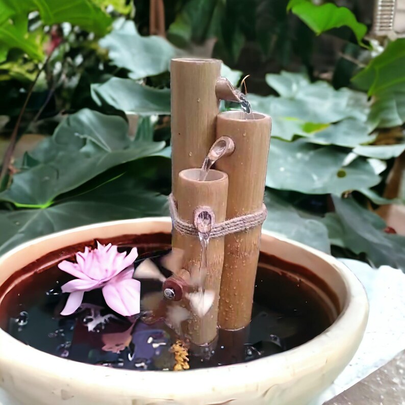Triadcascade Bamboo Fountain With Water Wheel – Zen Decor, Indoor ...