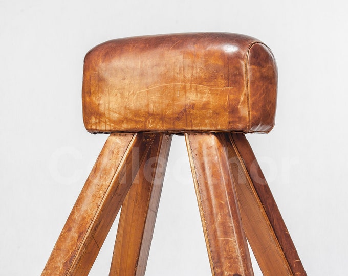 Vaulting Box Wooden Leather Bench Brown Leather Original Vintage Wooden ...