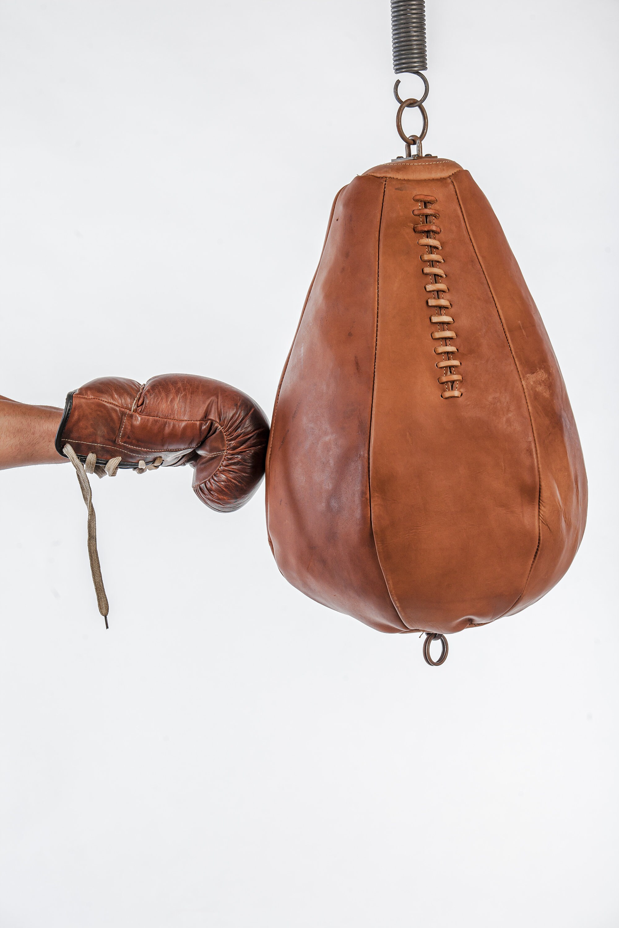 Leather Vintage Boxing Bag With Gloves - Brown Leather Original Gym ...