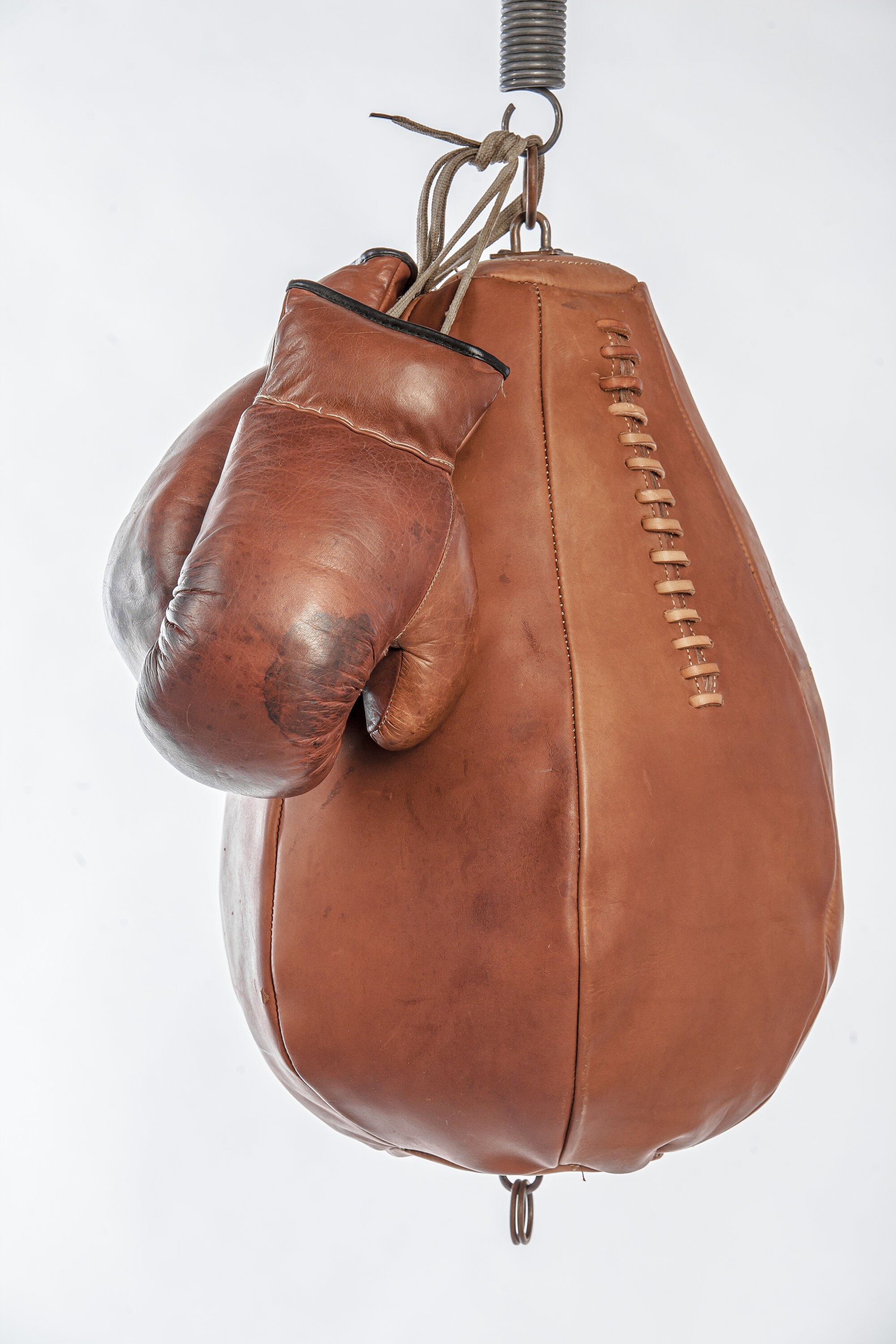Leather Vintage Boxing Bag With Gloves - Brown Leather Original Gym ...