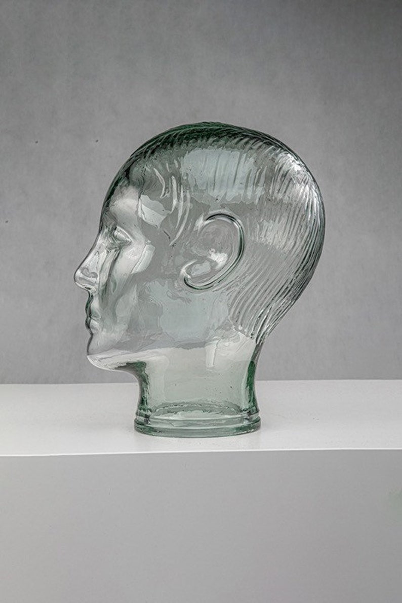 70's-80's Vintage Glass Head | Glass Mannequin Head | Green Tinted ...