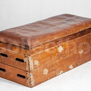 Vaulting Box Wooden Leather Bench - Brown Leather Original - Vintage ...