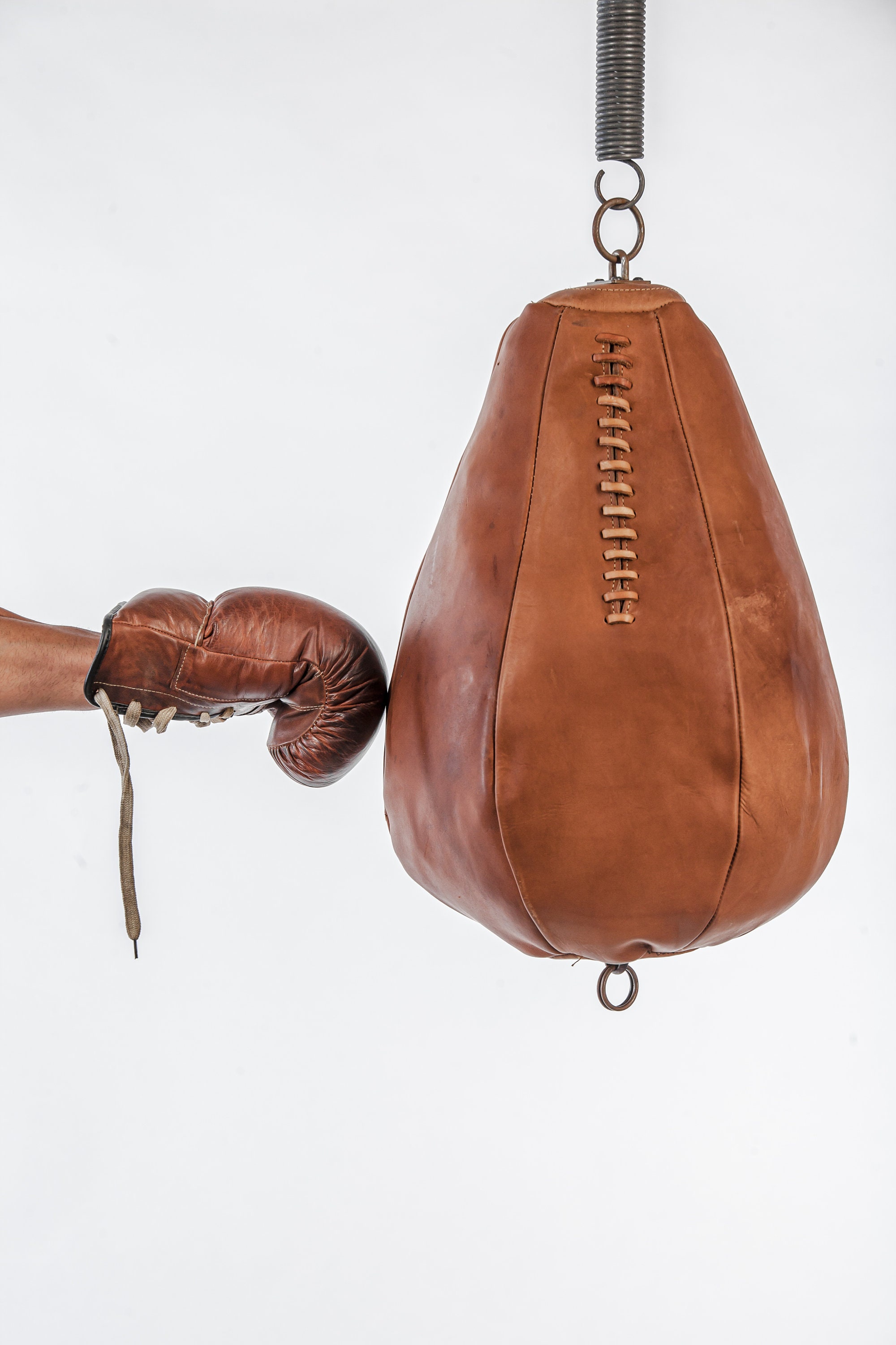 Leather Vintage Boxing Bag With Gloves - Brown Leather Original Gym ...