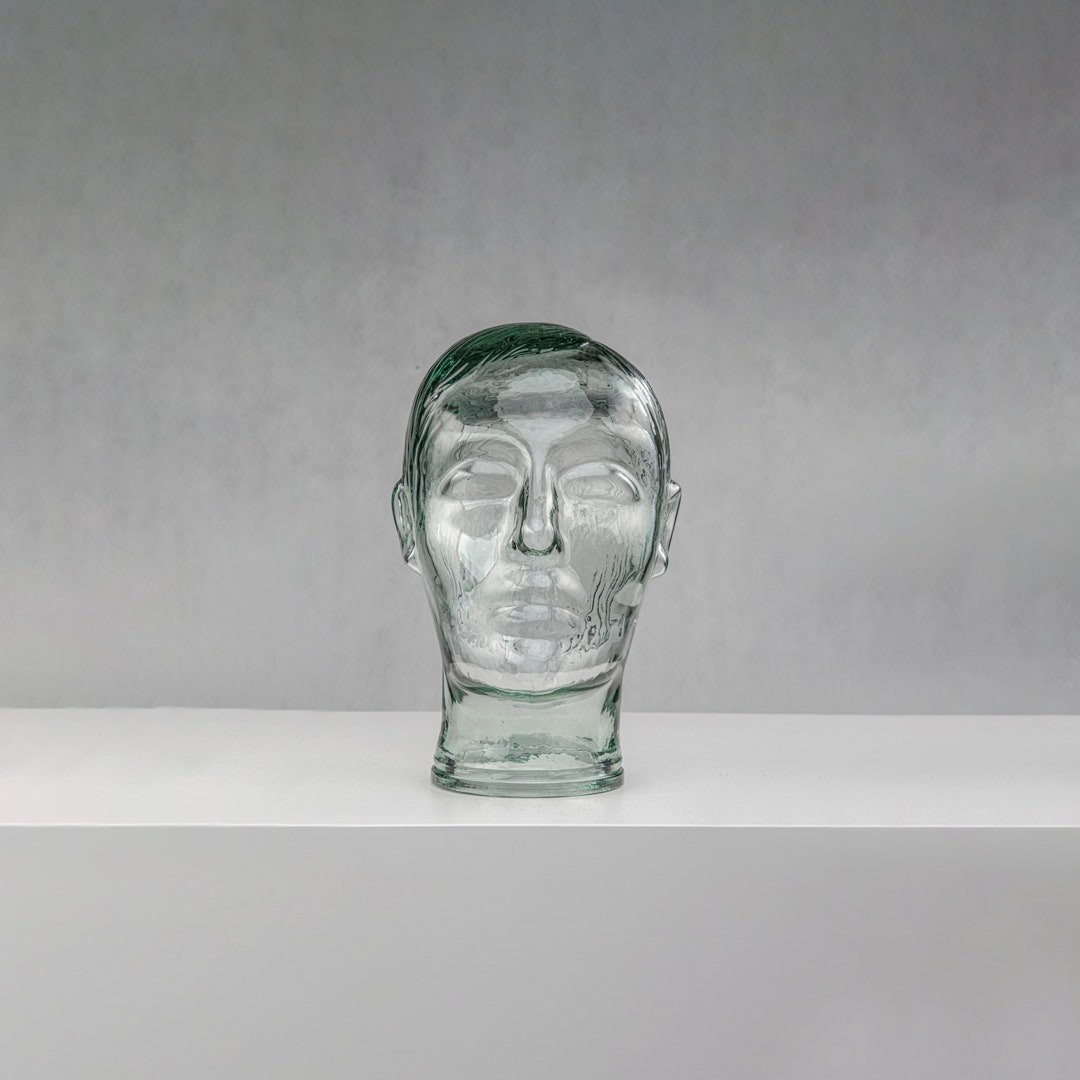 70's-80's Vintage Glass Head | Glass Mannequin Head | Green Tinted ...