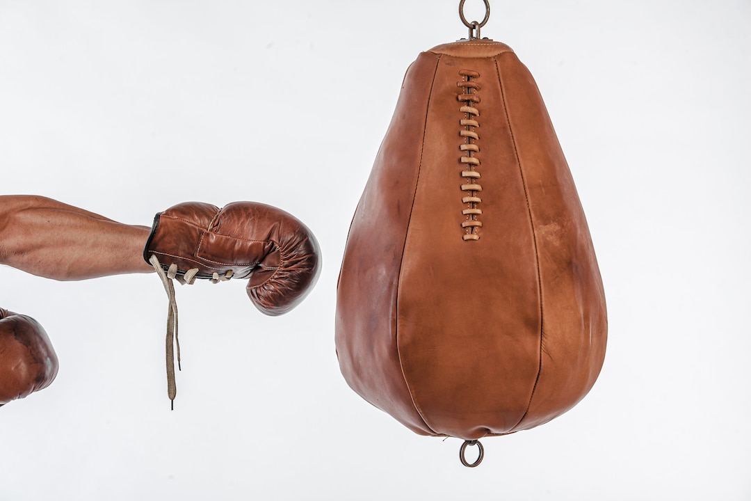 Leather Vintage Boxing Bag With Gloves - Brown Leather Original Gym ...