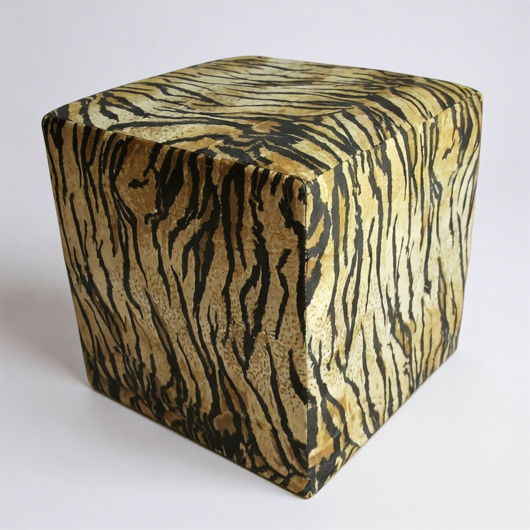 Tiger Ottoman, Tiger Print Fabric Ottoman, Cube Shaped Animal Print ...