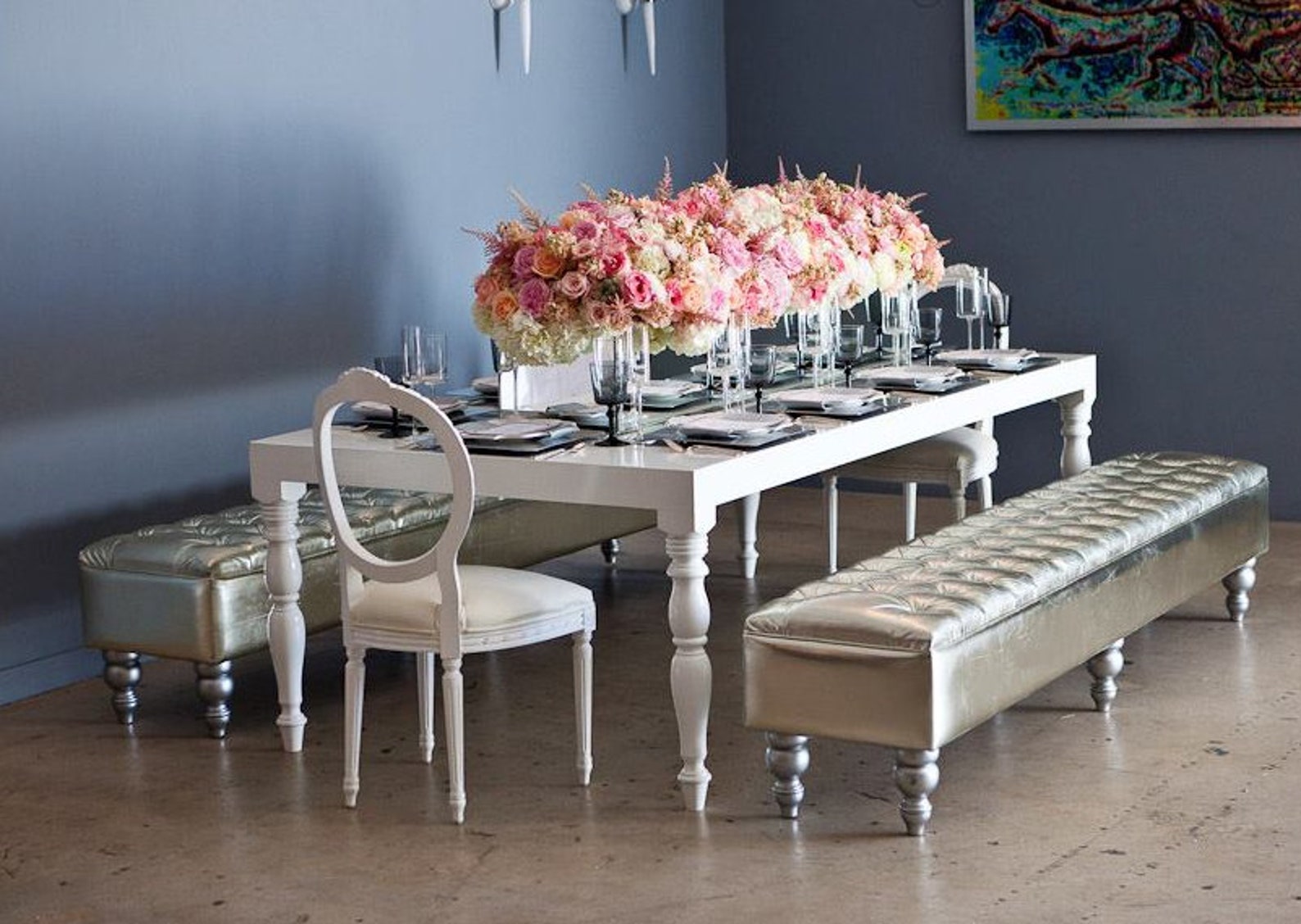 Metallic Silver Tufted Bench | Etsy