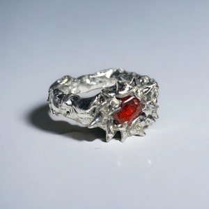 Spiky Liquid Metal Ring With a Red Stone | Soft Solder Gothic Grunge ...