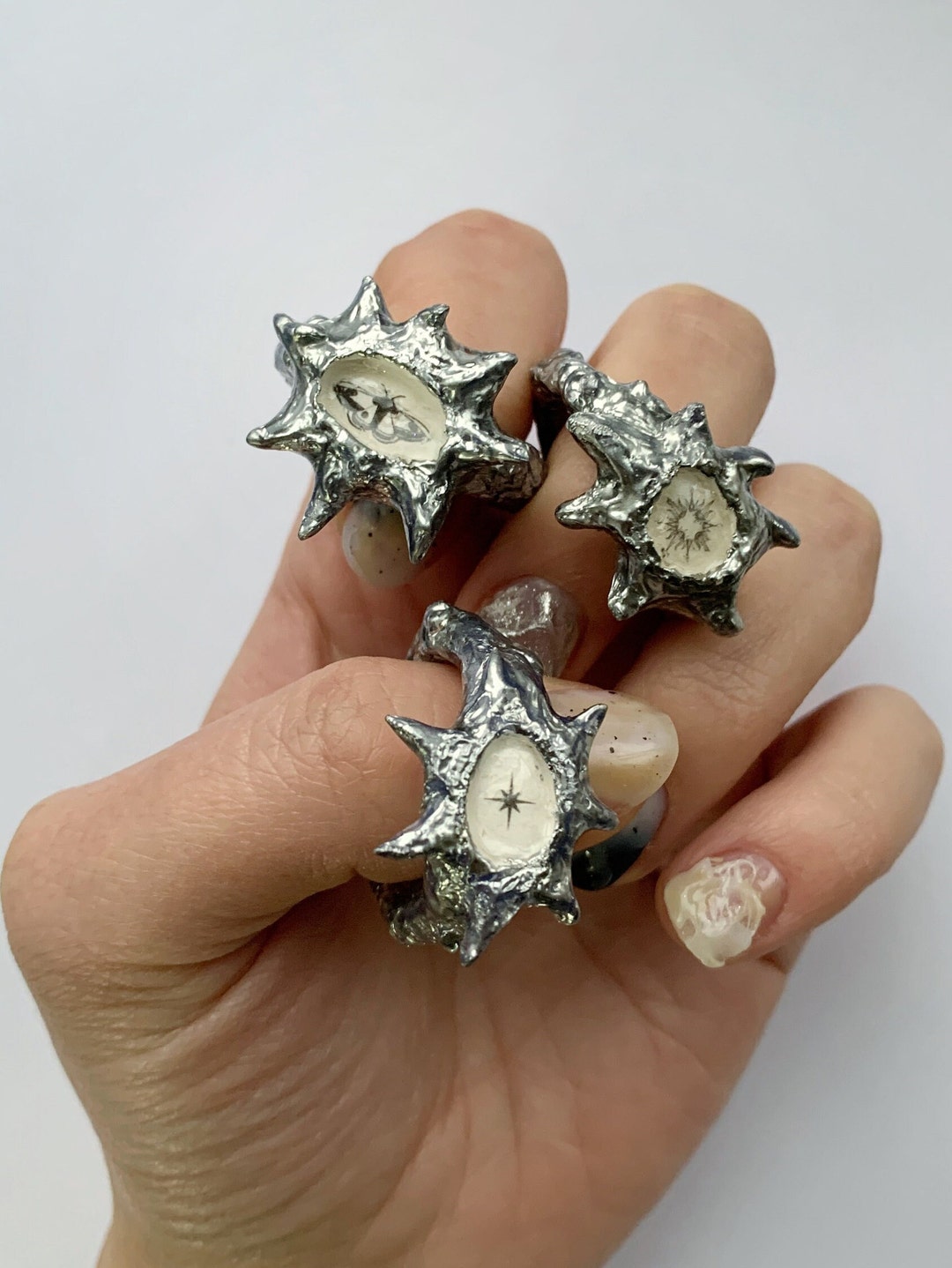 Spiky Liquid Chunky Ring With Butterfly, Star, Sun | Aesthetic Pinterest Grunge Fairycore Ring ...