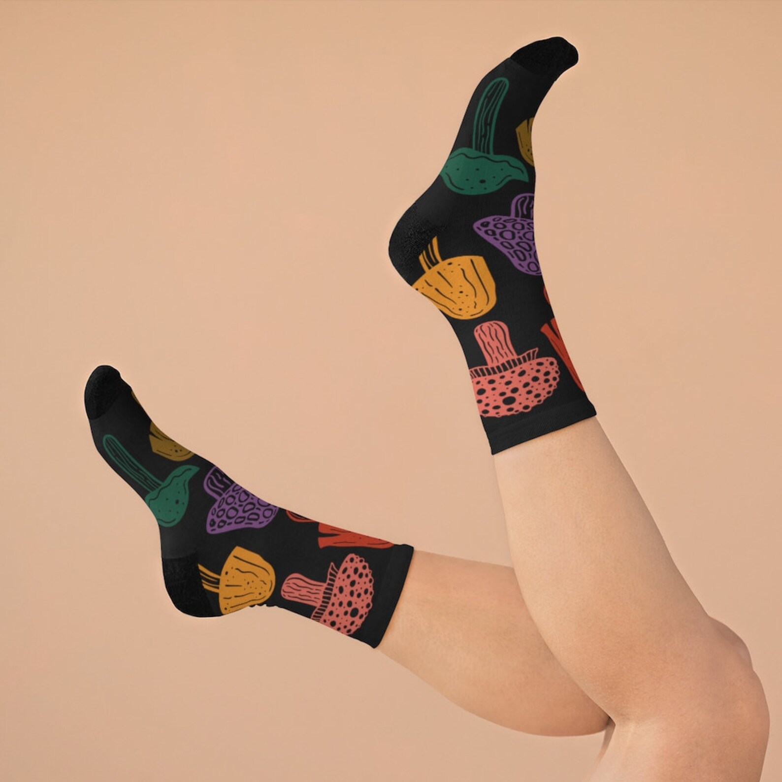 Colorful Mushroom Socks, Mushroom Illustration Socks, Cute Fungi Socks ...