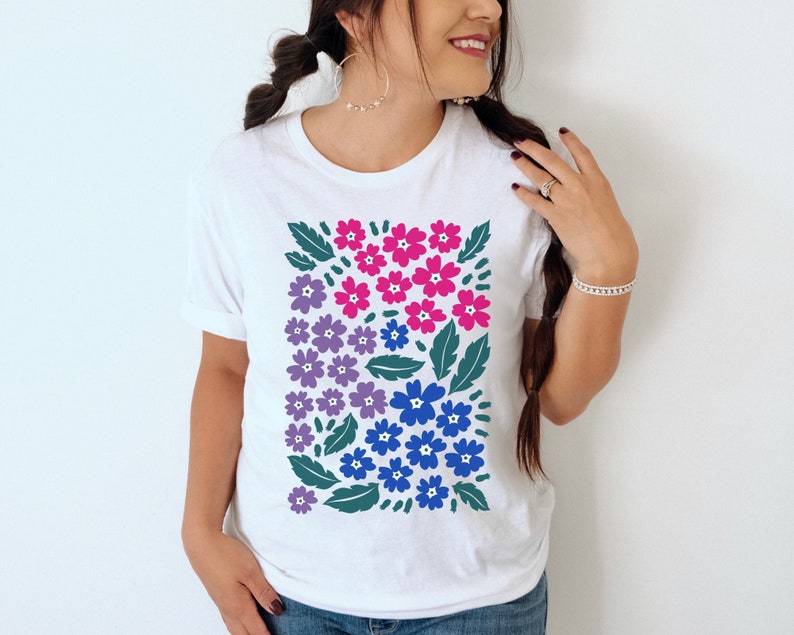 Subtle Bi Pride Shirt, Bisexual Flower Shirt, Floral Bisexual Pride ...
