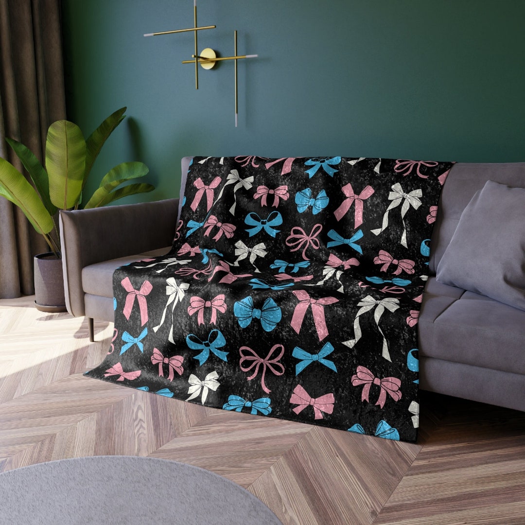 Crushed Velvet Trans Pride Coquette Blanket, Subtle Transgender Blanket ...
