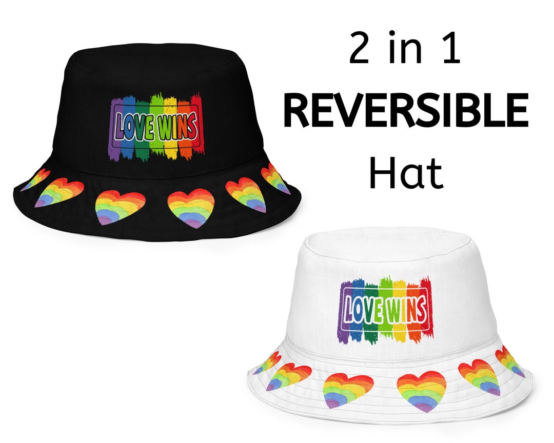 2 in 1 Reversible Pride Bucket Hat, Love Wins Gay Pride Hat, Rainbow ...