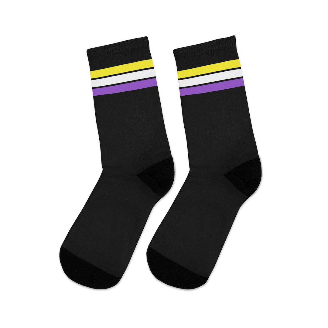 Non Binary Pride Socks, Striped Non Binary Flag Socks, Nonbinary Enby Gift, Unisex Printed ...