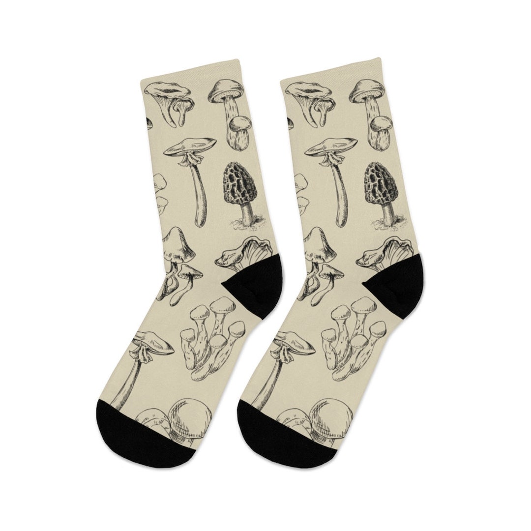 Vintage Mushroom Socks, Mushroom Illustration Socks, Cute Fungi Socks ...