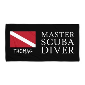 Personalized Master Scuba Diver Beach Towel, Scuba Diving Towel, Dive ...
