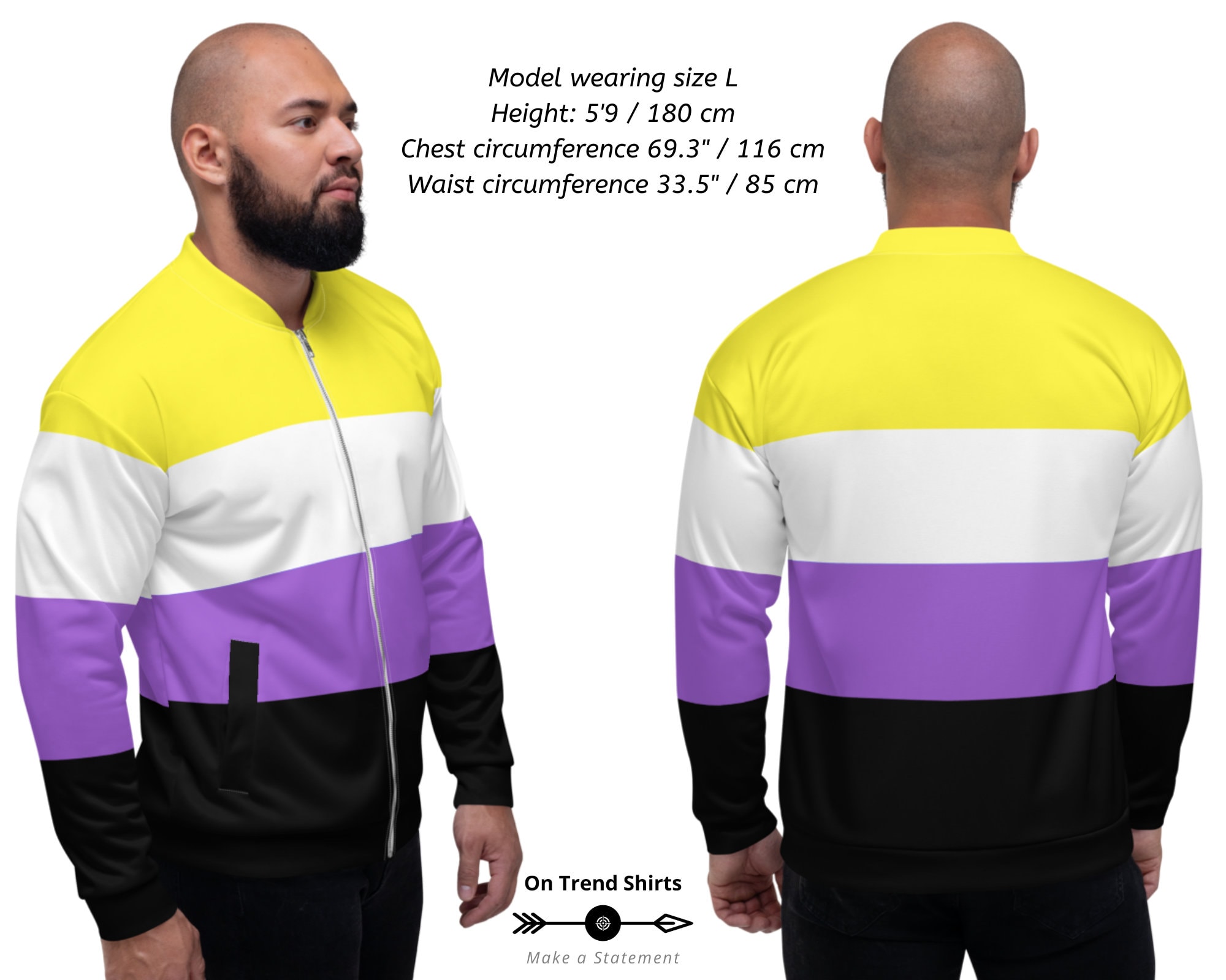 Nonbinary Jacket lightweight Bomber Jacket Non Binary Flag | Etsy