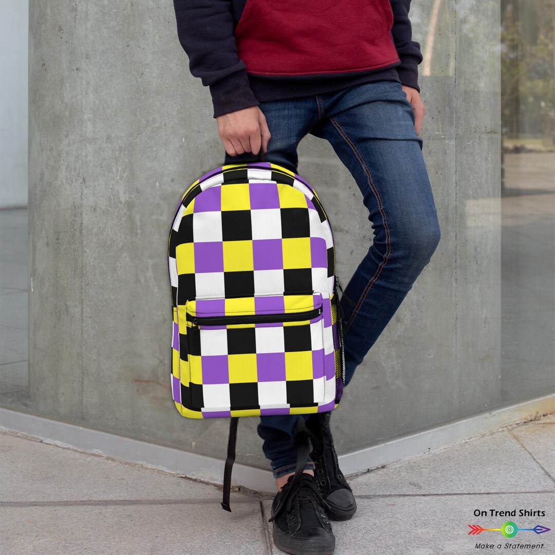 Checkered Nonbinary Pride Flag Backpack, Aesthetic Nonbinary Bag ...