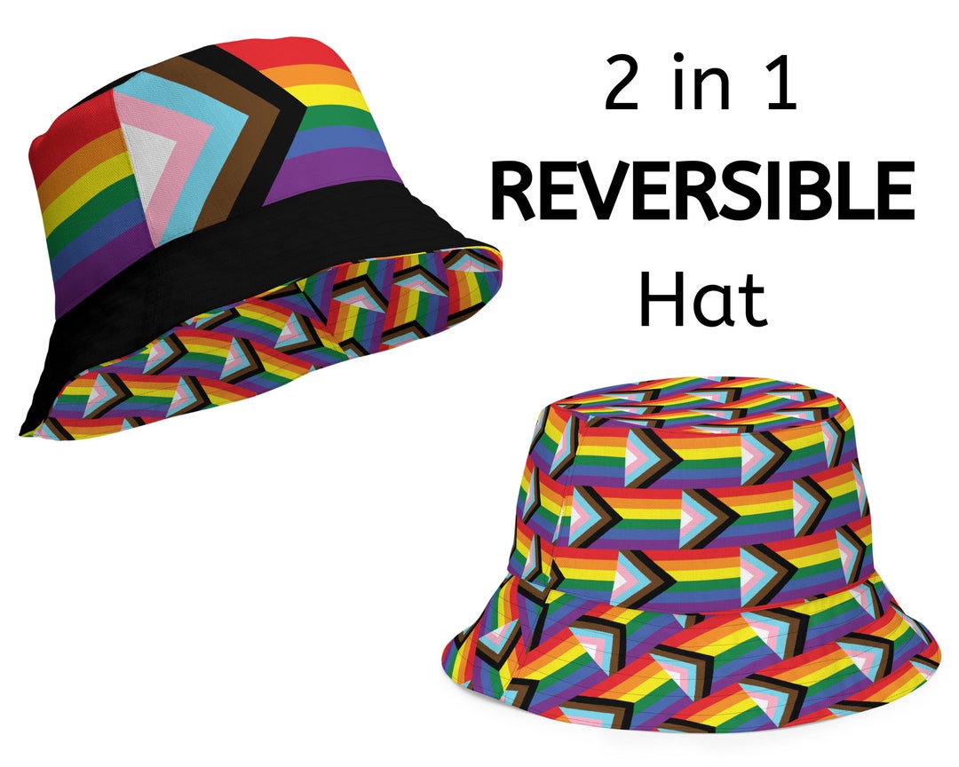 2 in 1 Reversible Pride Progress Flag Bucket Hat, Progress Pride Flag ...