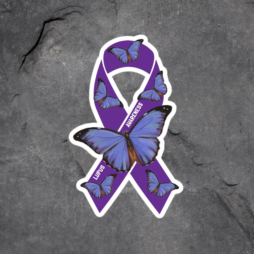 Lupus Awareness Sticker, Lupus Ribbon Sticker, Purple Butterfly Sticker ...