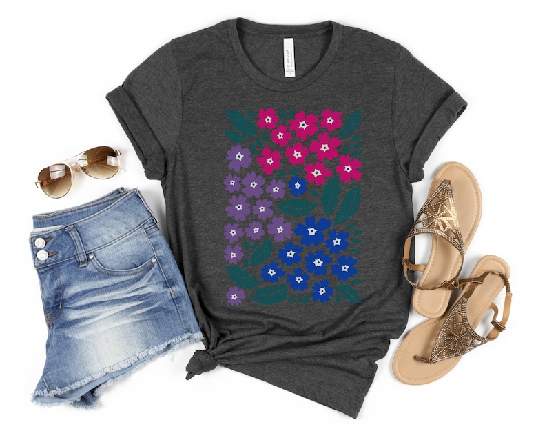 Subtle Bi Pride Shirt, Bisexual Flower Shirt, Floral Bisexual Pride ...