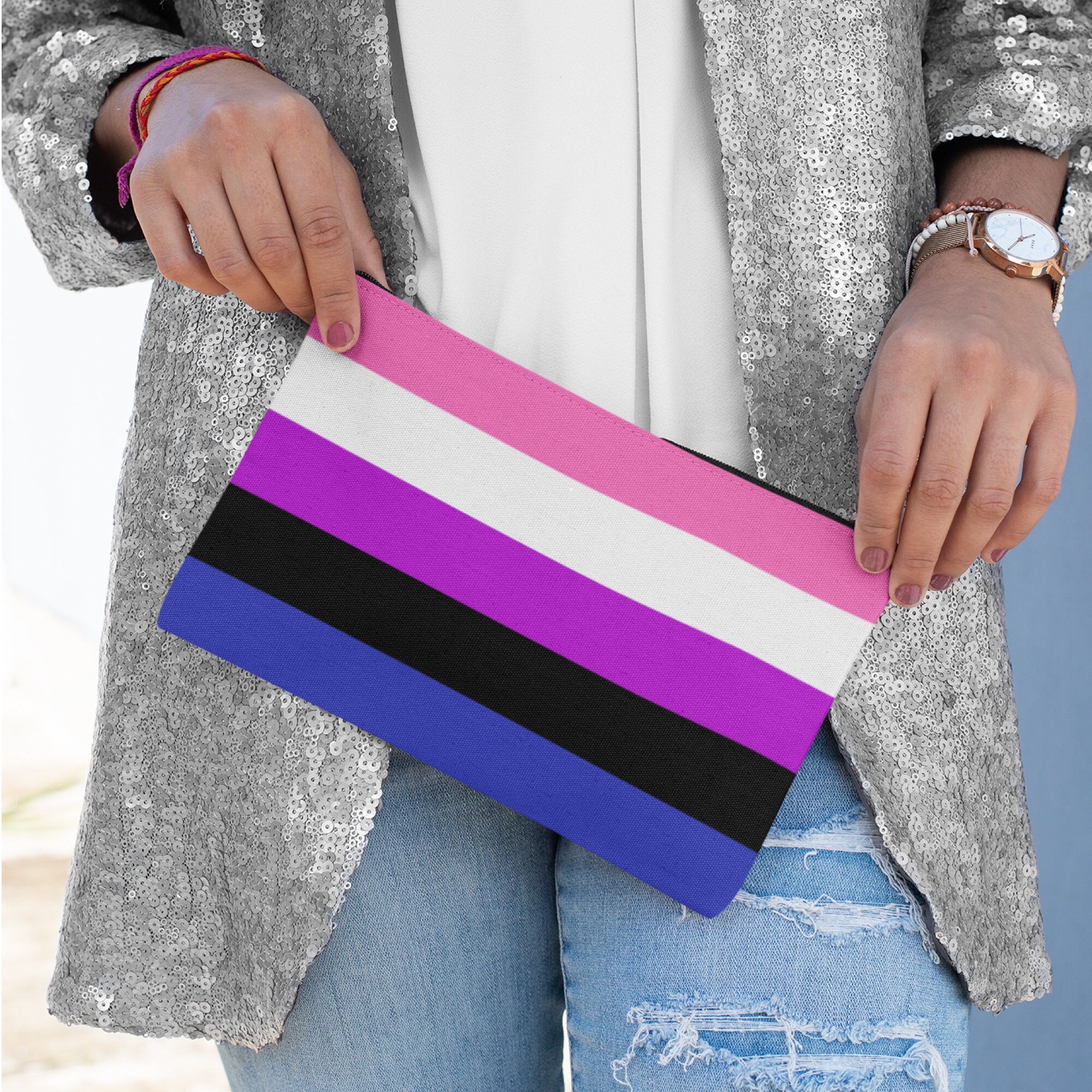 Genderfluid Flag Zipper Pouch, Gender Fluid Flag Makeup Bag, Cosmetic ...