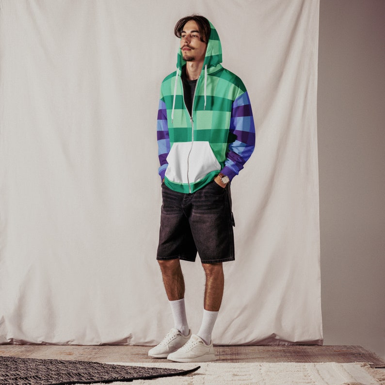 Subtle MLM Pride Flag Plaid Color Block Full Zip up Hoodie, Gay Male ...