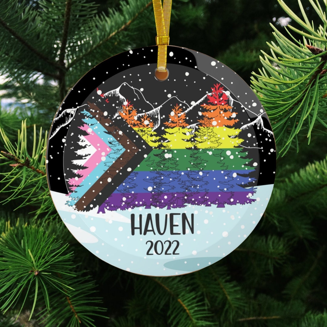 Personalized Progress Pride Flag Glass Ornament, LGBTQIA Christmas ...