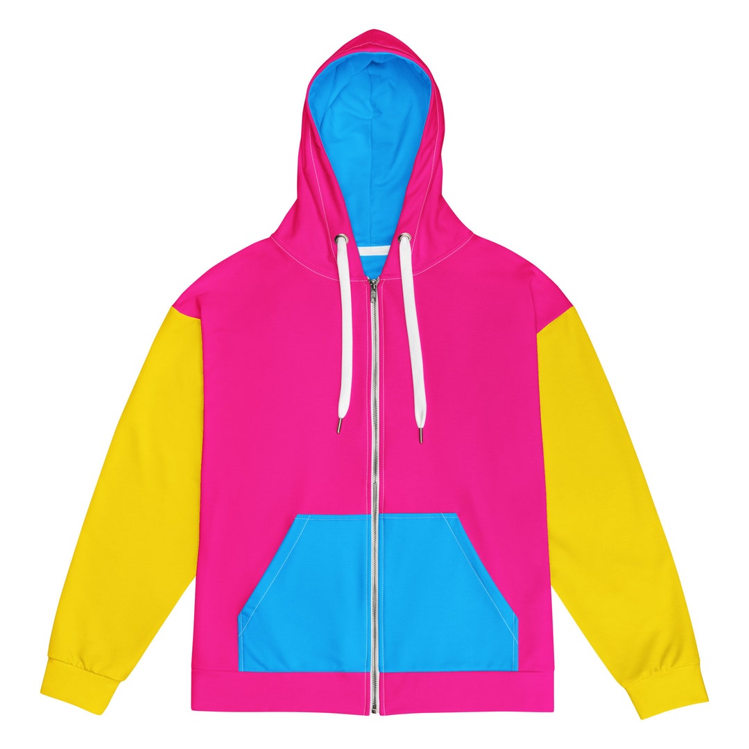 Pansexual Flag Color Block Full Zip up Hoodie, Trendy Pansexual Pride ...