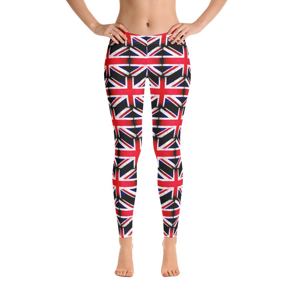 Union Jack Flag Leggings, Distressed British Flag Pants, UK Flag Tights ...