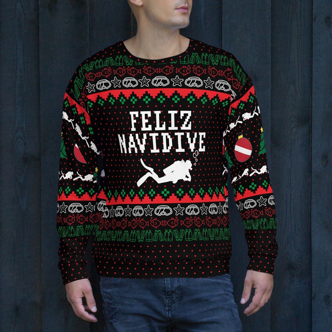 Feliz Navidive Scuba Diver Christmas Sweater, Scuba Diving Christmas ...