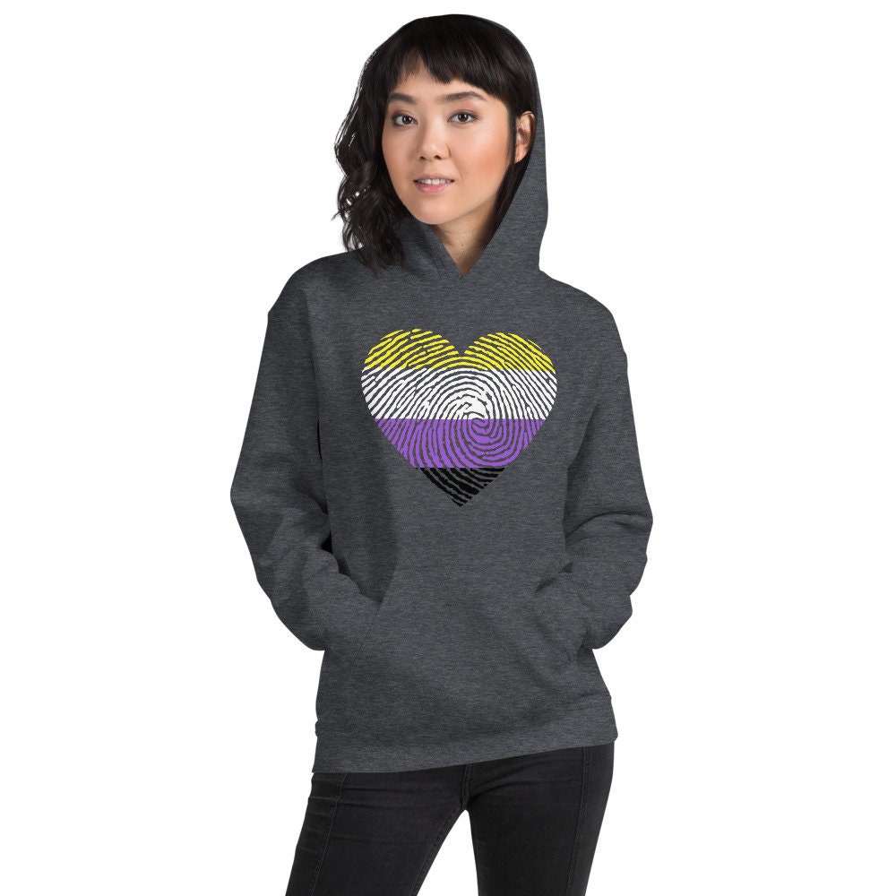 Non Binary Pride Hoodie, Nonbinary Flag Heart Sweatshirt, Nonbinary ...