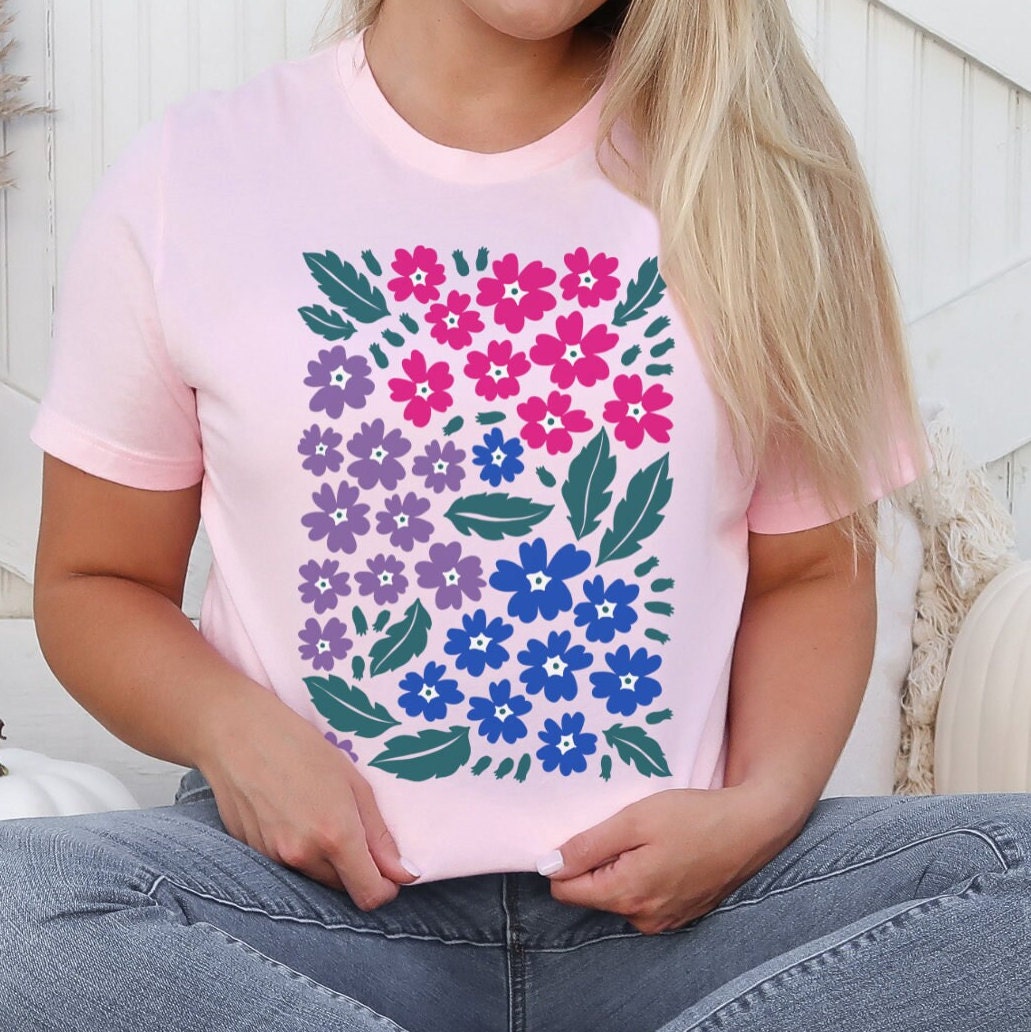 Subtle Bi Pride Shirt, Bisexual Flower Shirt, Floral Bisexual Pride ...