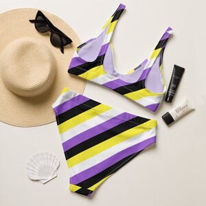 Nonbinary Bikini Set, Padded Bikini Top & High Waisted Bikini Bottoms, Nonbinary Flag Two Pieces ...