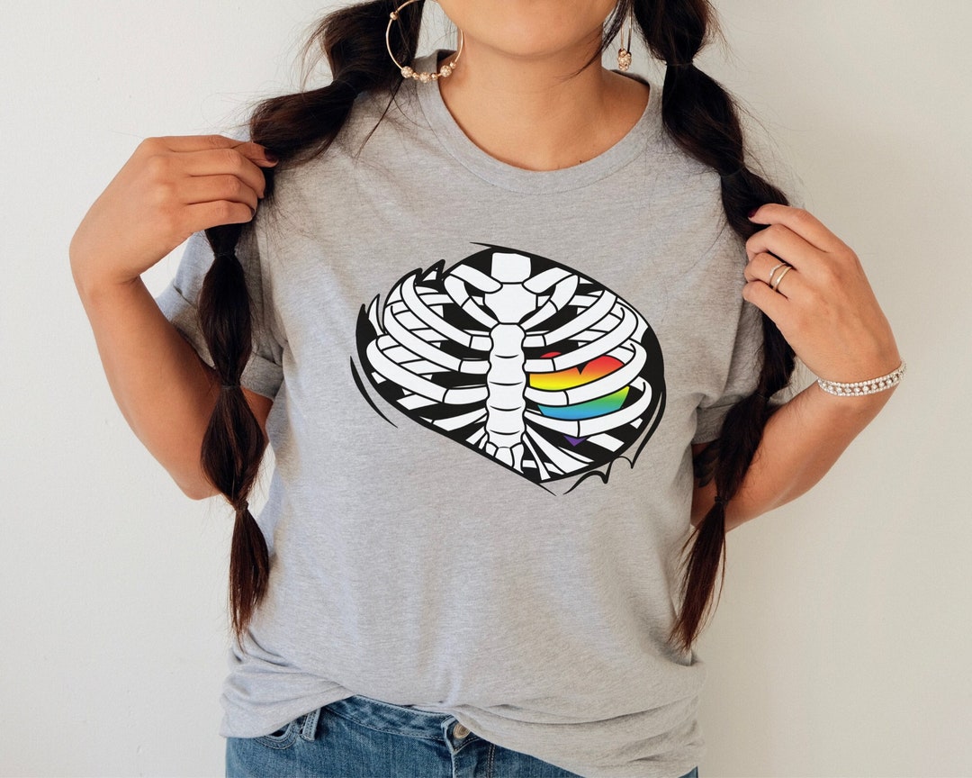 LGBT Pride Skeleton Shirt, Rainbow Heart Shirt, Gothic Valentine LGBT ...
