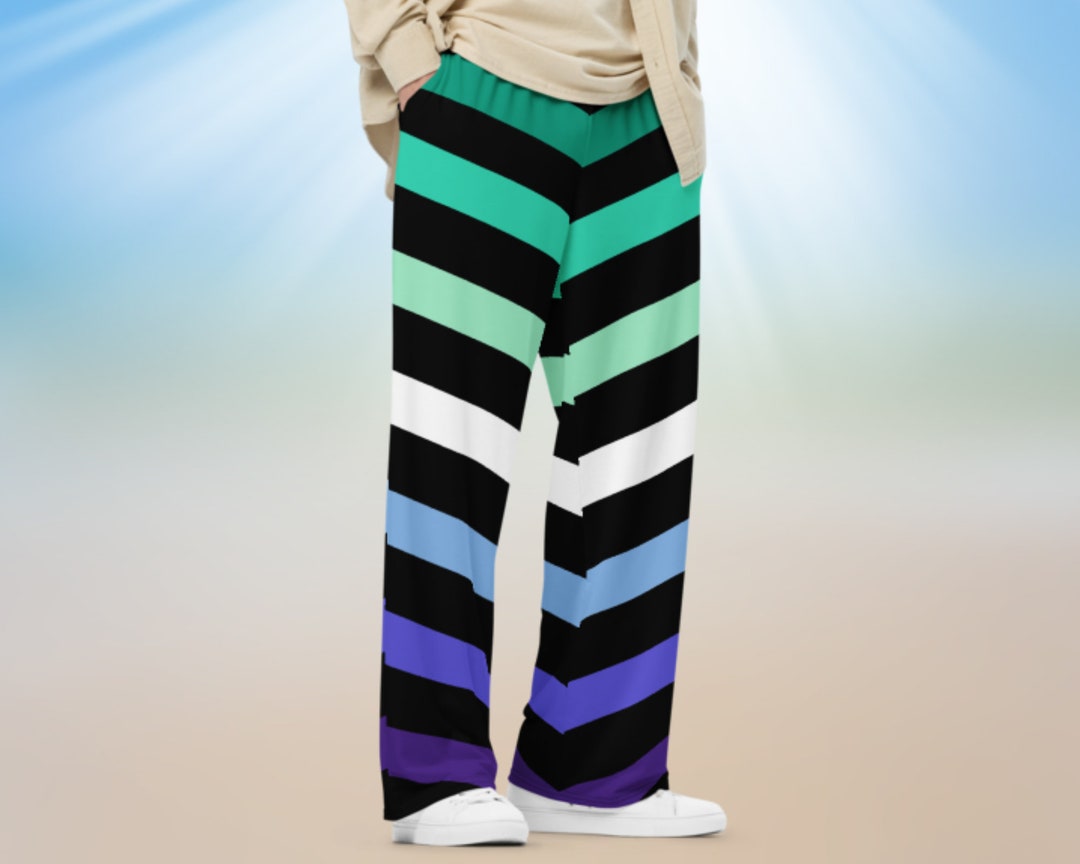 Striped MLM Flag Wide Leg Pants, Trendy MLM Pride Pants, Gay Male Pride ...