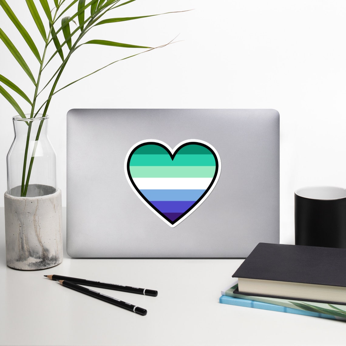 MLM Pride Flag Heart Sticker, Blue Gay Flag Aesthetic Stickers, Gay ...