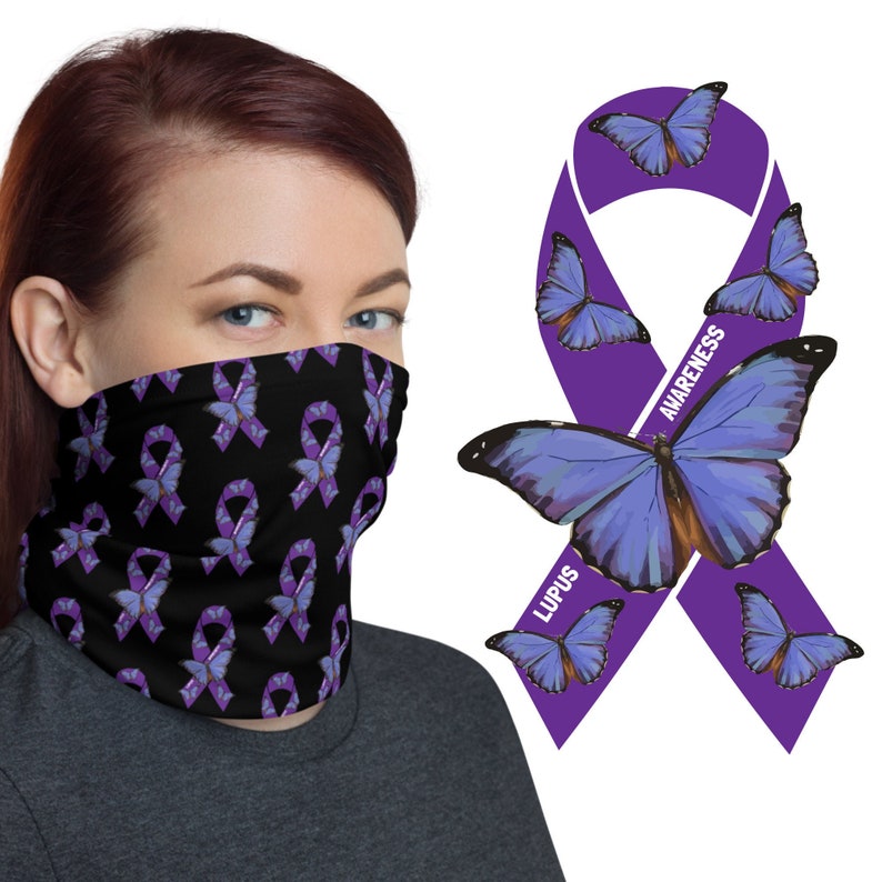 Lupus Purple Butterfly Neck Gaiter, Lupus Ribbon Bandana, Lupus ...