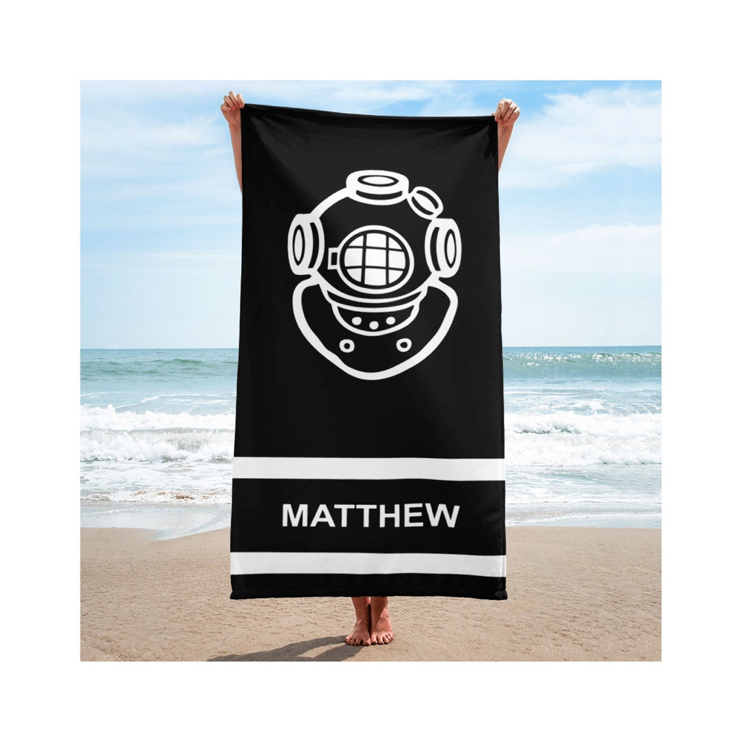 Personalized Vintage Diver Beach Towel, Personalized Towel, Master ...