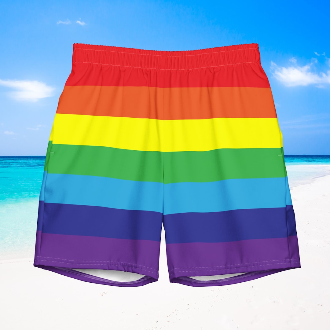 2xs - 6xl Rainbow Flag Mens Swim Trunks, Rainbow Shorts, LGBT Swim ...
