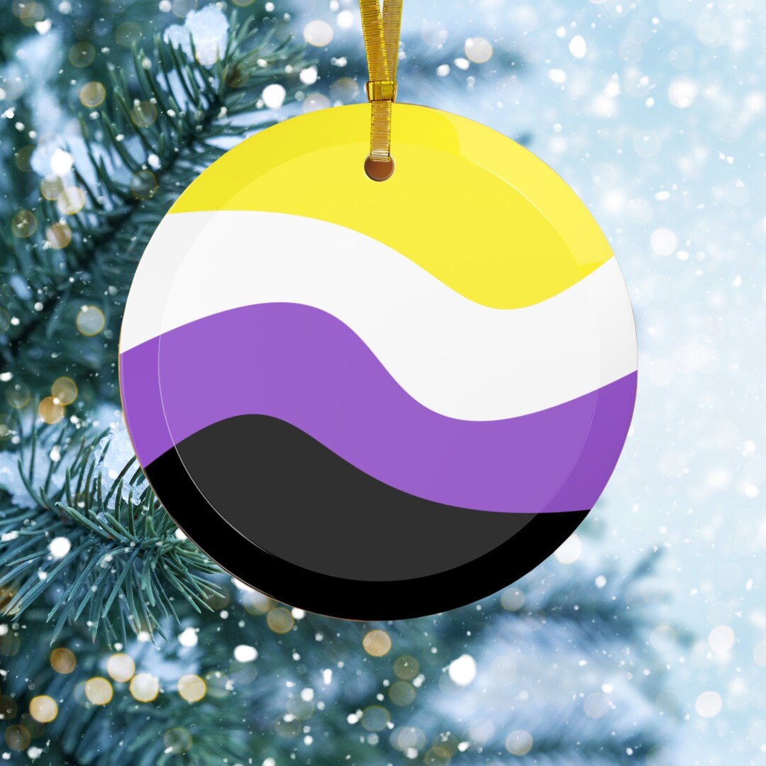Nonbinary Glass Ornament, Nonbinary Pride Christmas Ornament, Non Binary Ornament, Non Binary ...