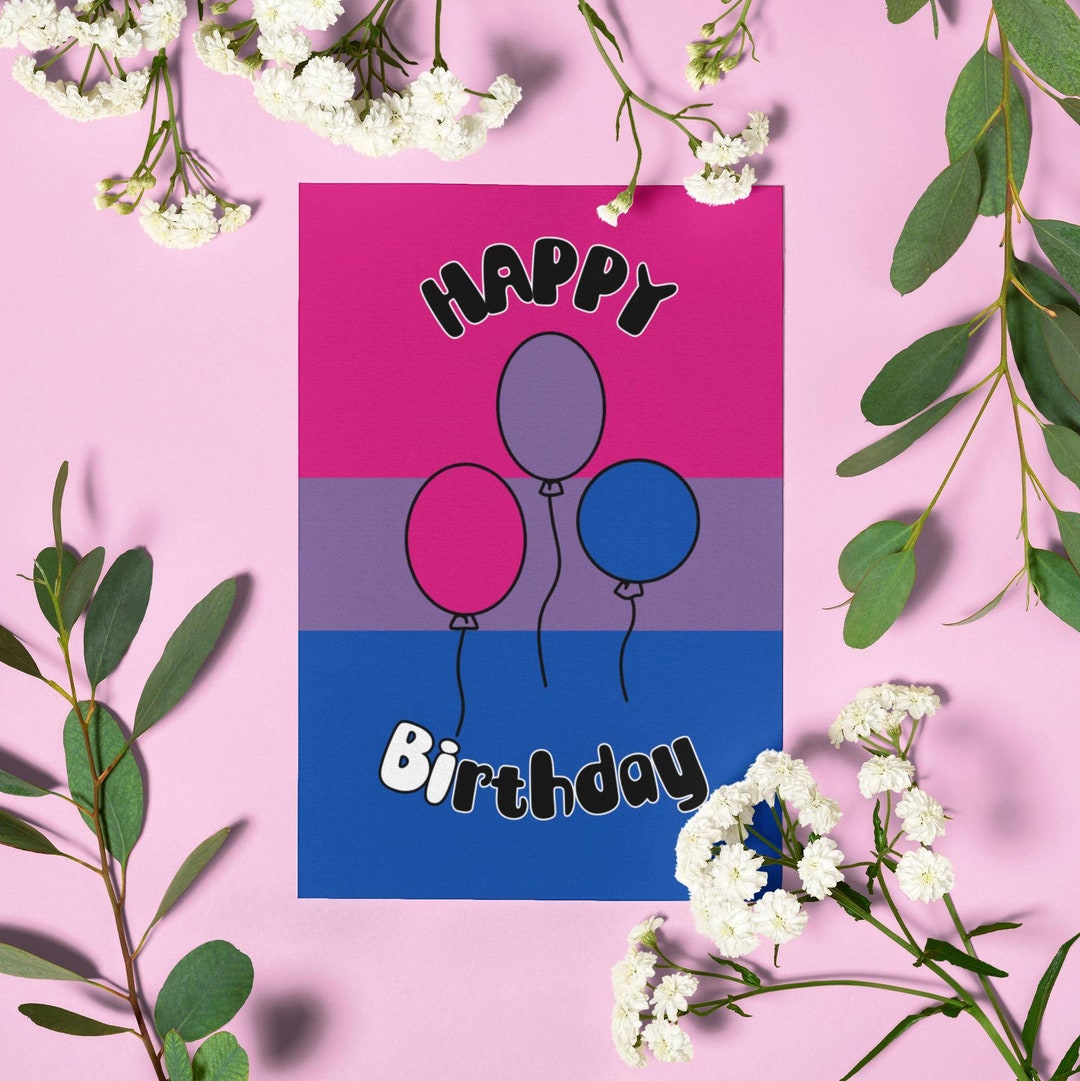 Happy Birthday Bisexual Birthday Card, Bisexual Pride Flag Balloons ...