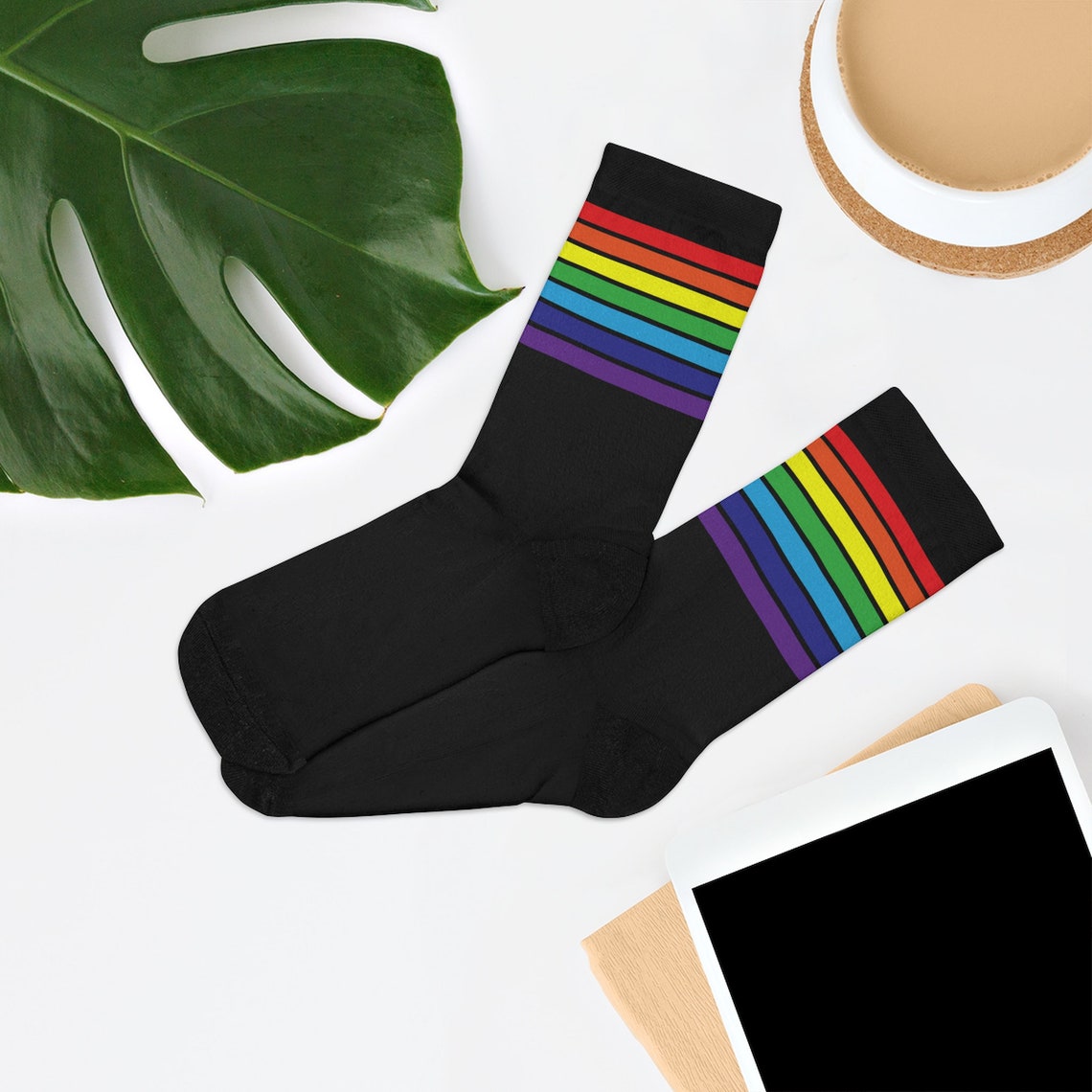 Rainbow Socks, Striped Rainbow Pride Socks, LGBT Accessories, LGBT ...