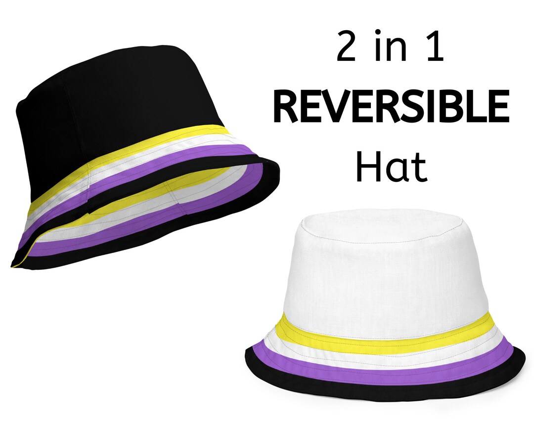2 in 1 Reversible Nonbinary Pride Bucket Hat, Nonbinary Flag Hat, Enby Pride Merch, Non Binary ...